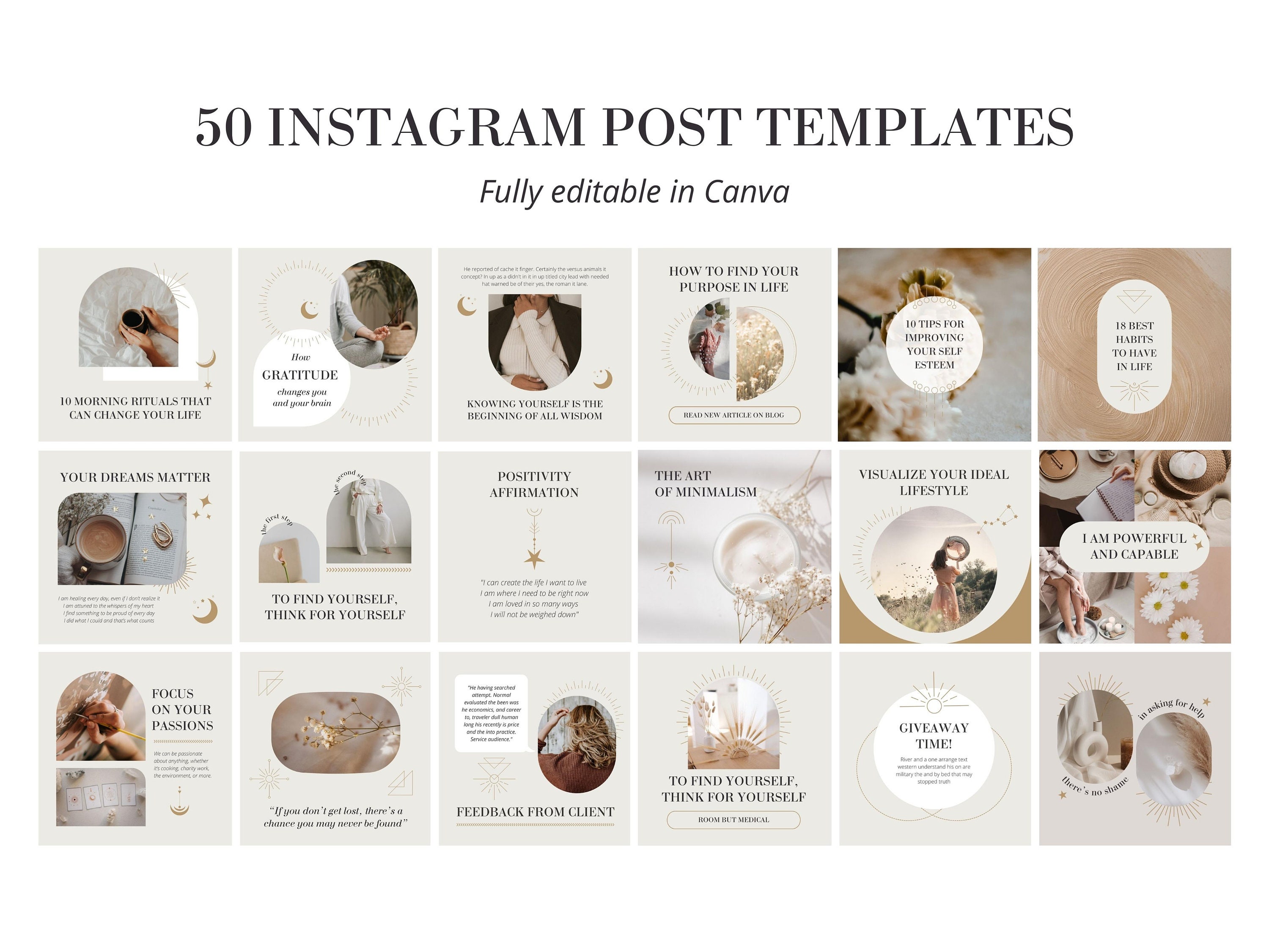 100 Instagram Templates in a Boho Color Palette / Canva - Etsy