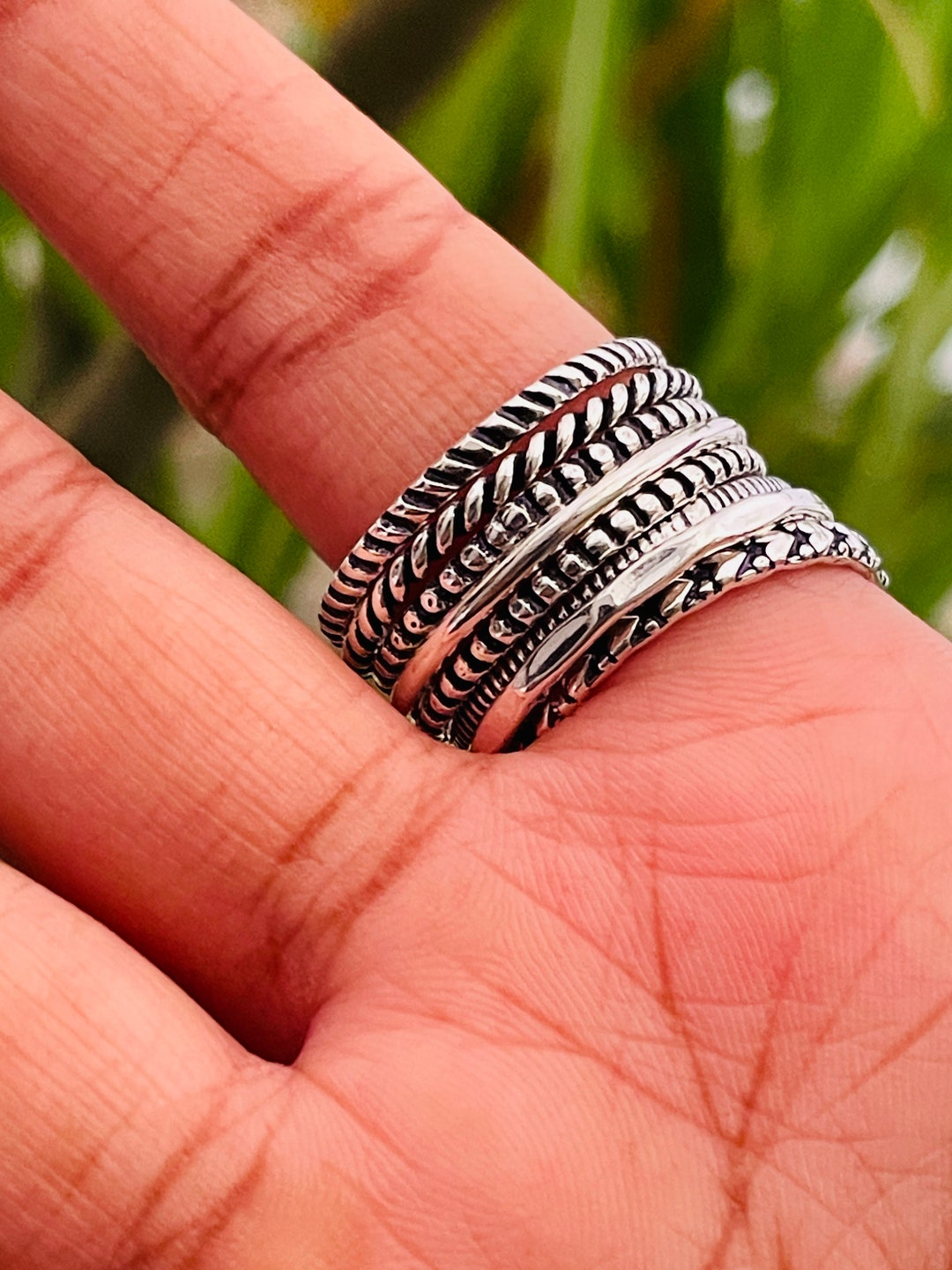 Sterling Silver Stacking Rings Set: Beaded Twisted Dainty Bands - Etsy