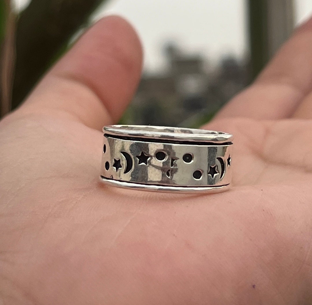 Star and Moon Spinning Ring, Spinner Ring, Playful Ring, Fun Ring, Star ...