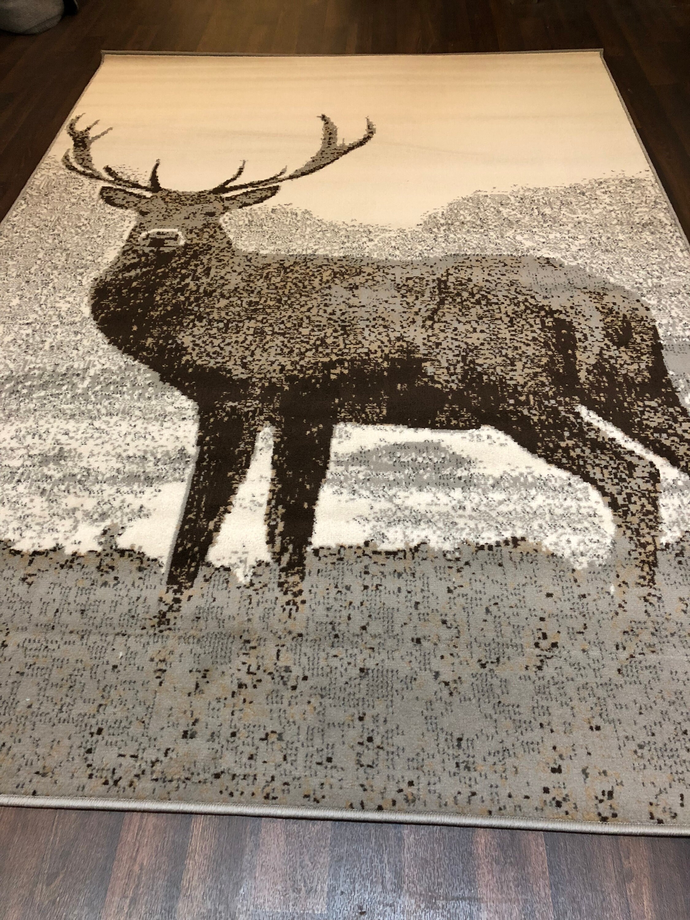 Hessian/woven Backed Grey Full Body Stag Design Rug, 120cm X 170cm ...