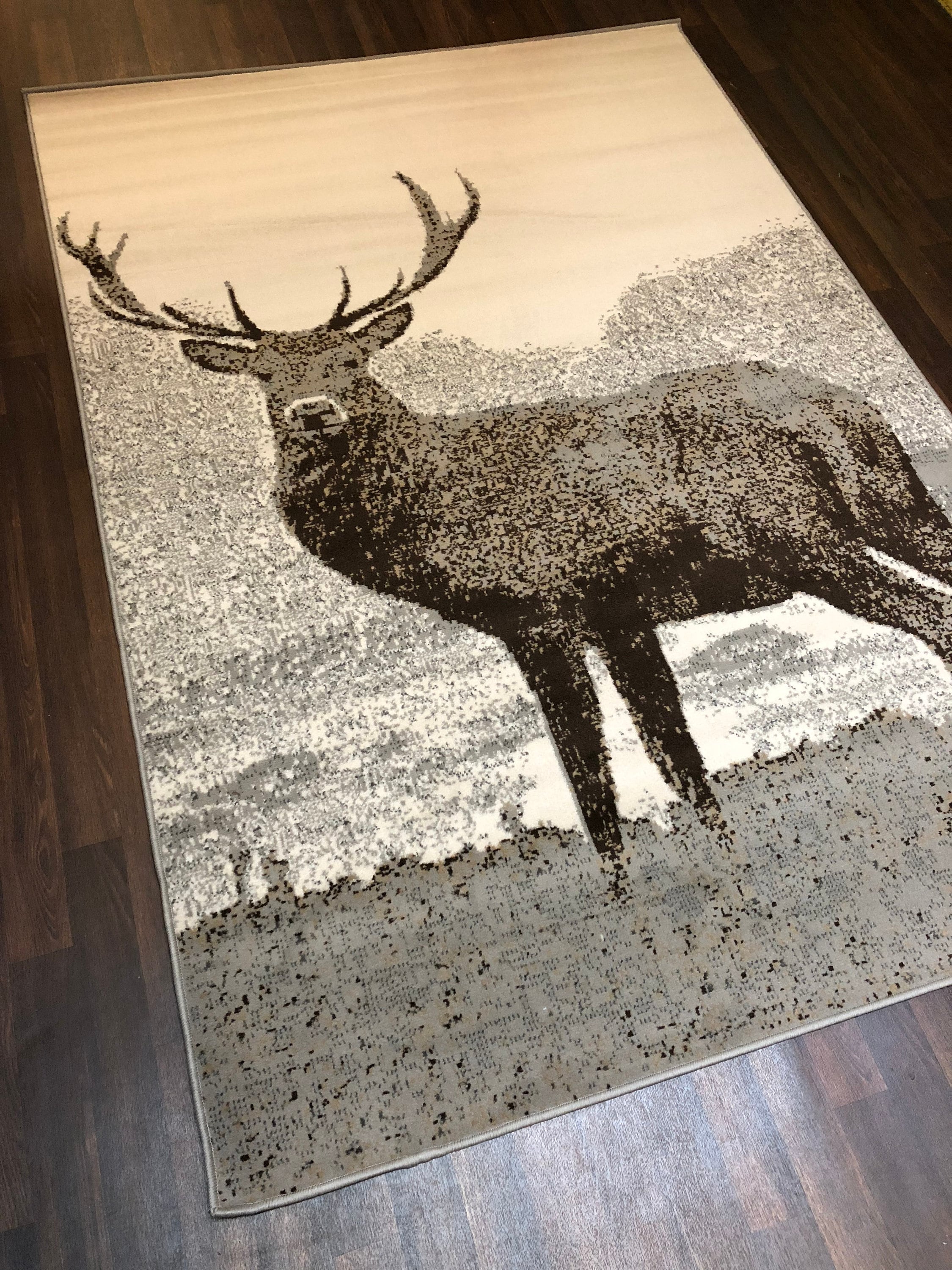 Hessian/woven Backed Grey Full Body Stag Design Rug, 120cm X 170cm ...