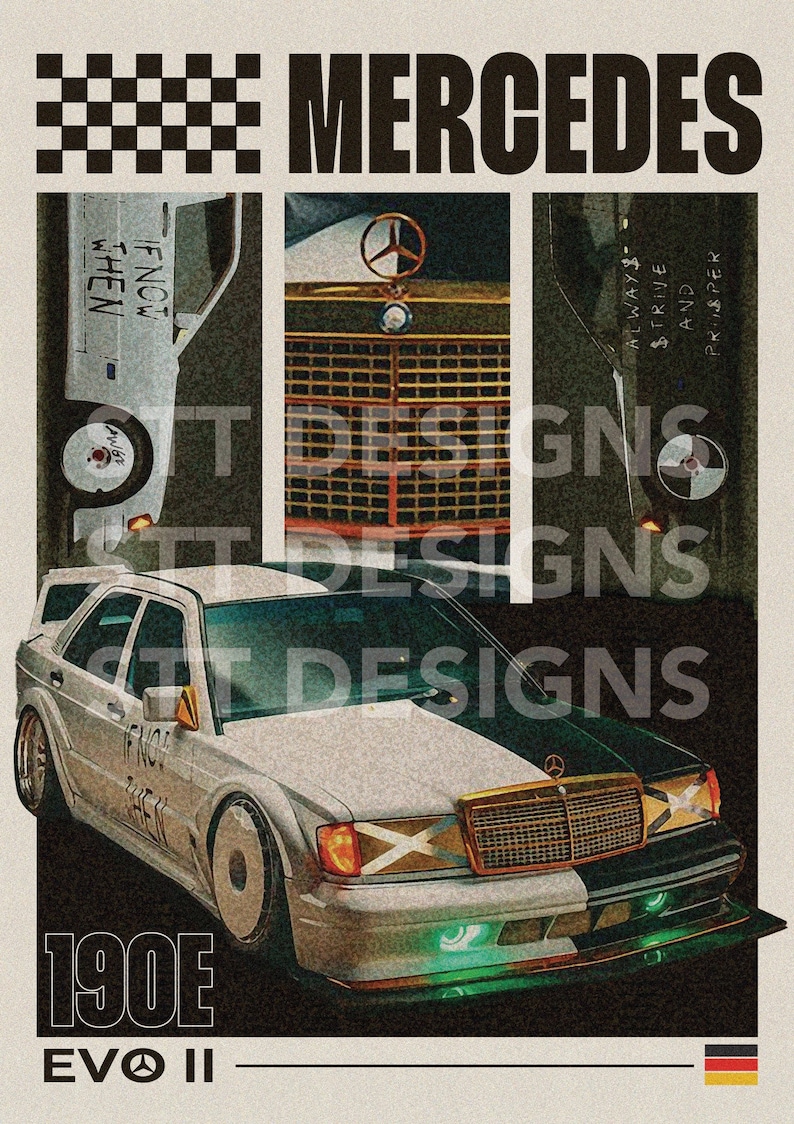 Mercedes 190E Car Poster - Etsy