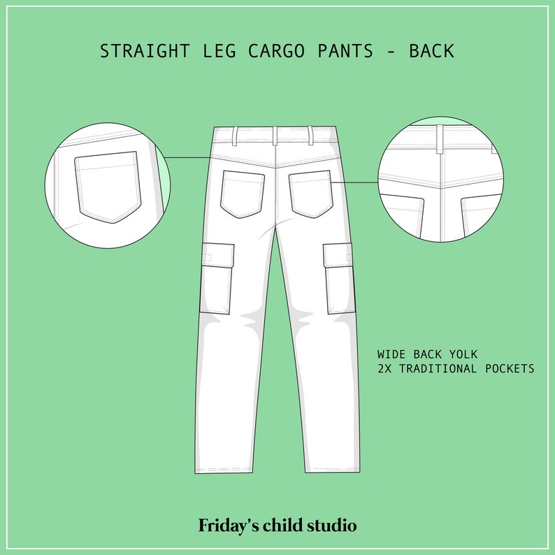 Cargo Pants - Straight Leg - SVG - CAD Vector Flat Sketch for Adobe ...