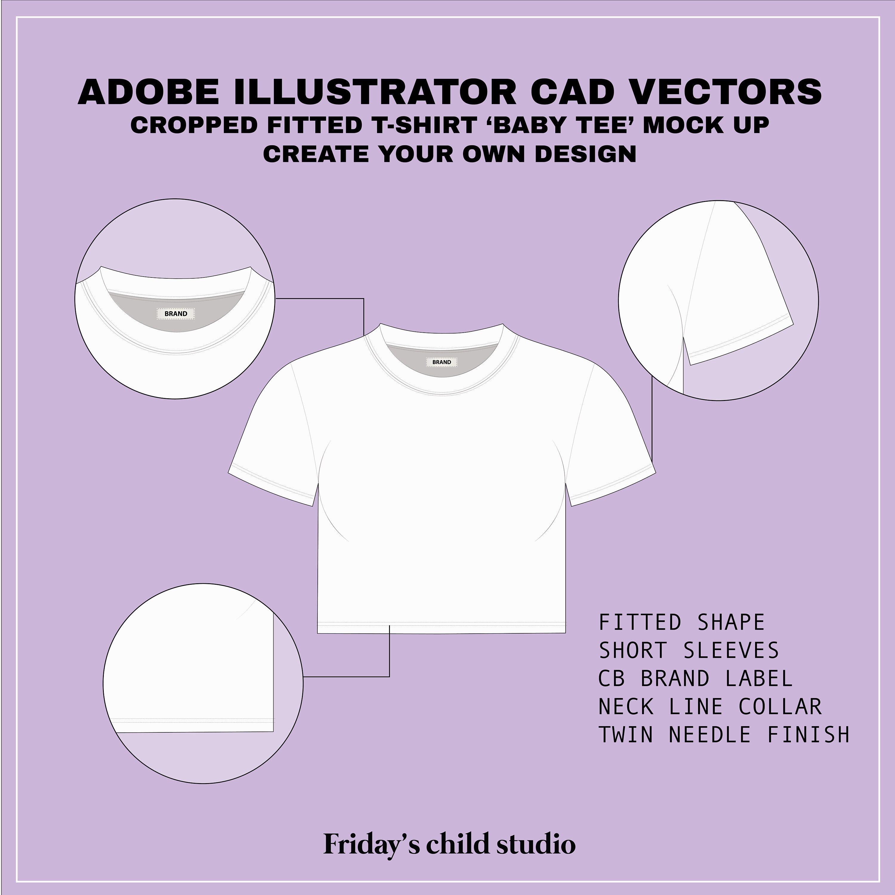 Cropped Fitted T-shirt 'baby Tee' - SVG - CAD Vector, Flat Sketch for ...
