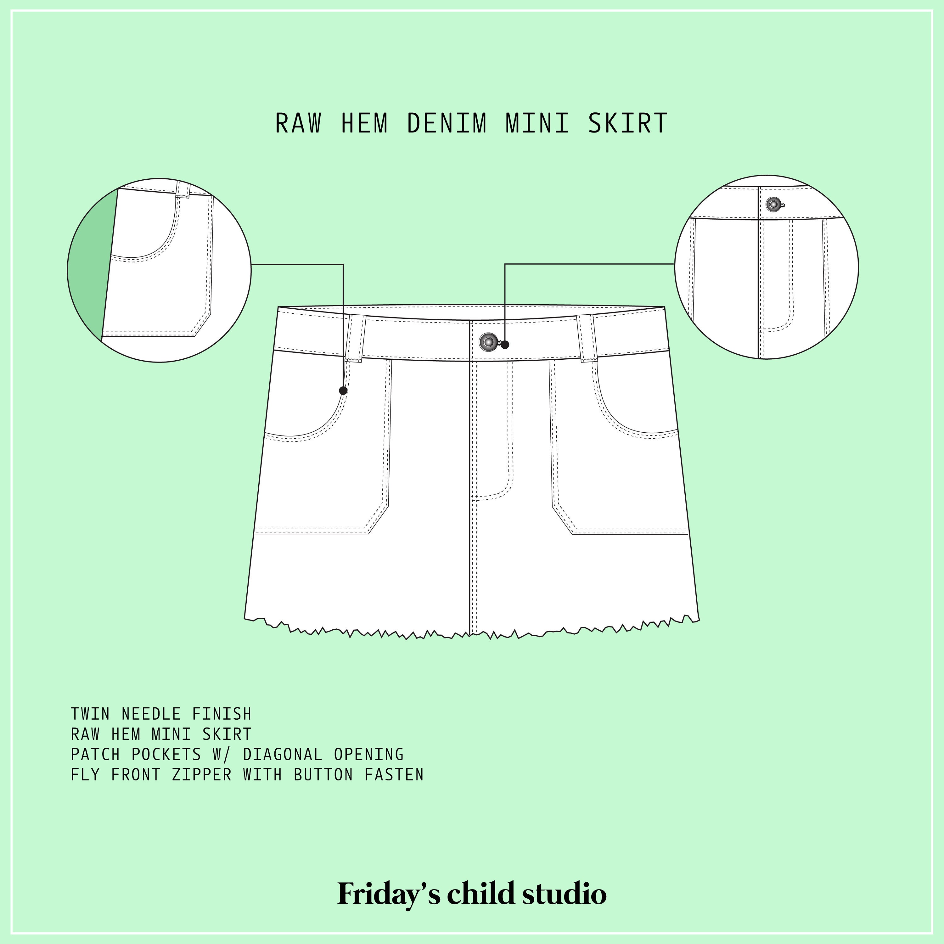 Raw Hem Denim Mini Skirt SVG CAD Vector Flat Sketch for Adobe ...