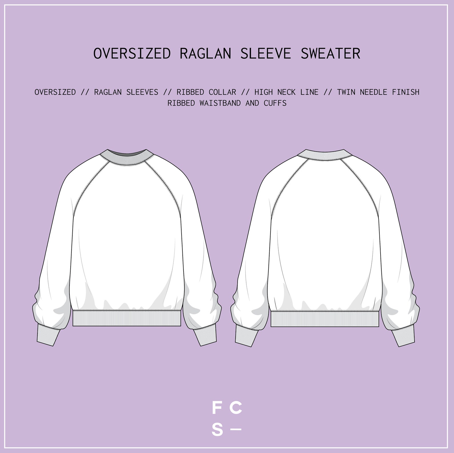 Oversized Raglan Sleeve Sweater SVG CAD Vector Technical - Etsy