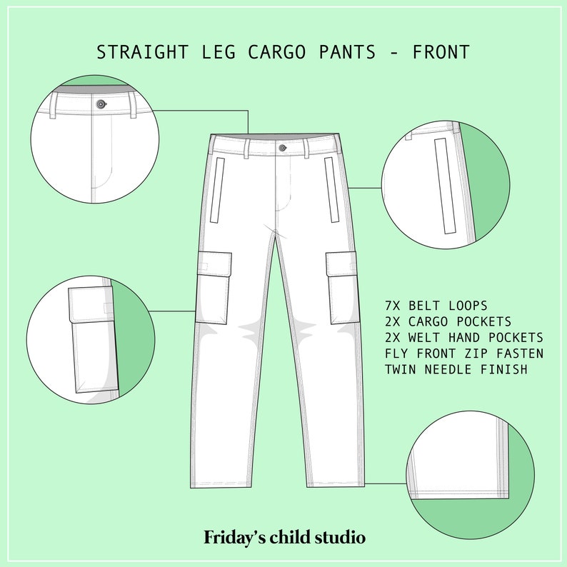 Cargo Pants - Straight Leg - SVG - CAD Vector Flat Sketch for Adobe ...
