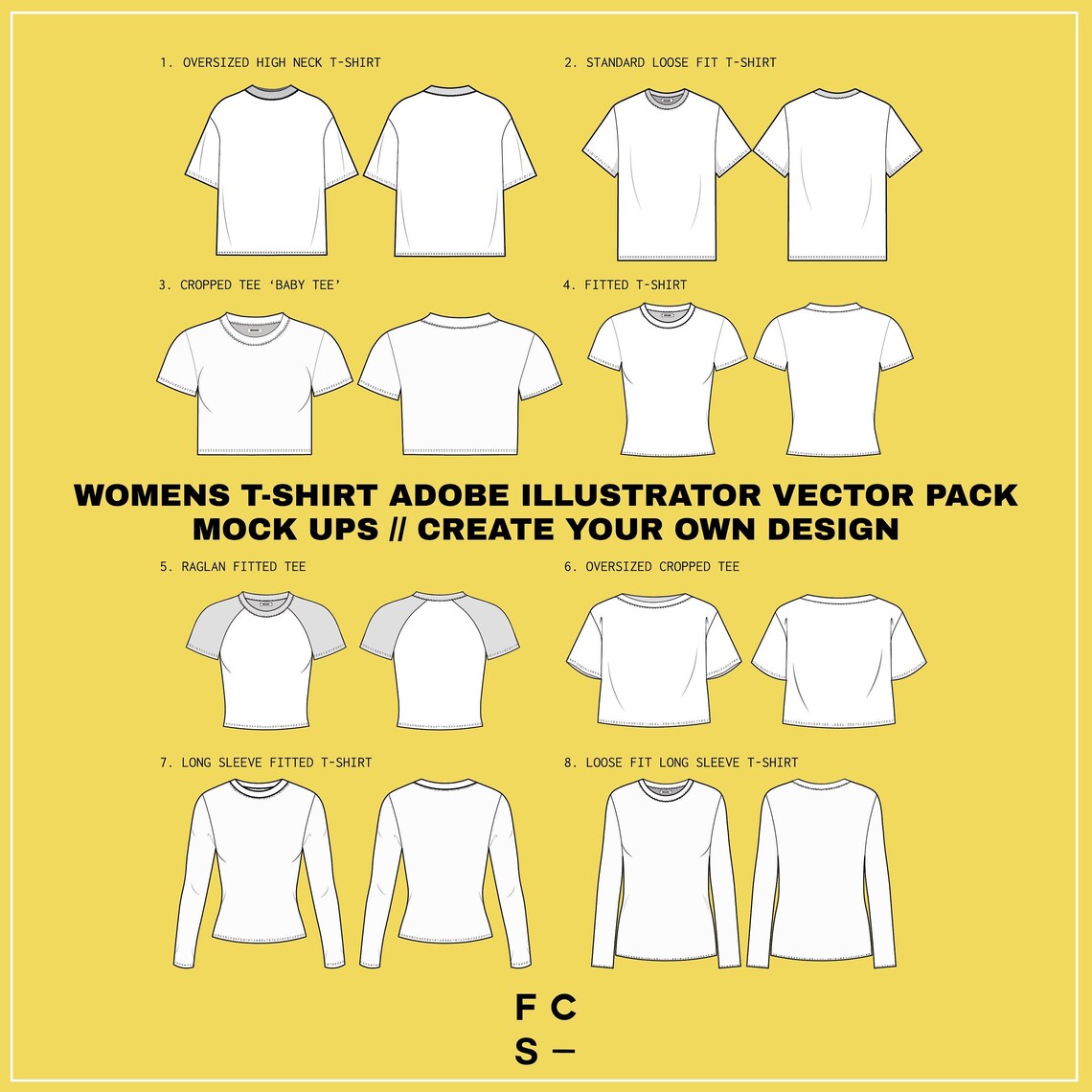 Women's T-shirt Pack SVG CAD Vector, Flat Sketch for Adobe Illustrator ...