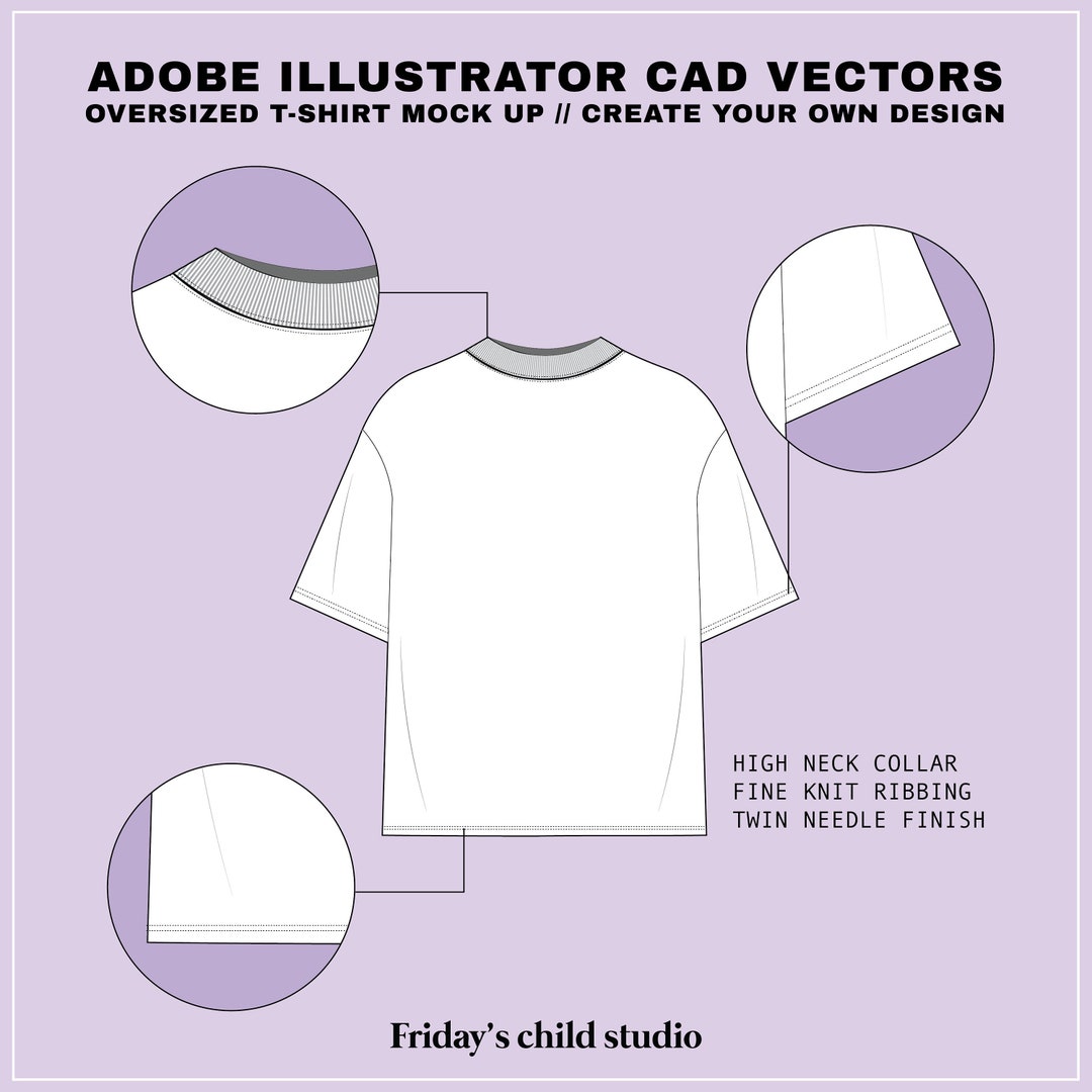 Oversized T-shirt - CAD Vector / Flat Sketch for Abode Illustrator (AI ...