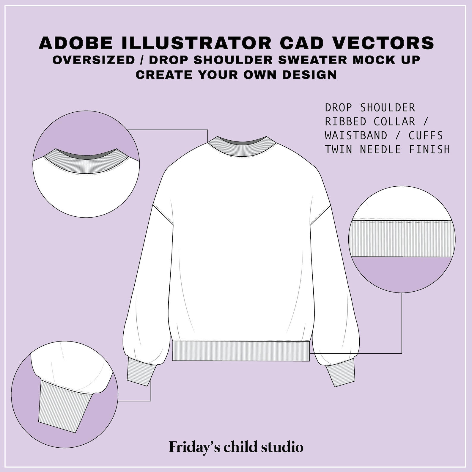 Oversized Drop Shoulder Sweater - SVG - CAD Vector Technical Drawing ...