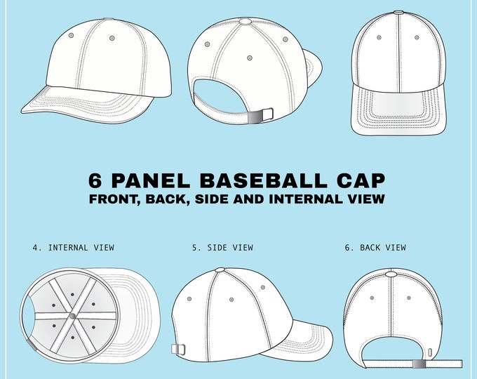 6 Panel Baseball Cap - SVG - CAD Vector Flat Sketch for Illustrator ...