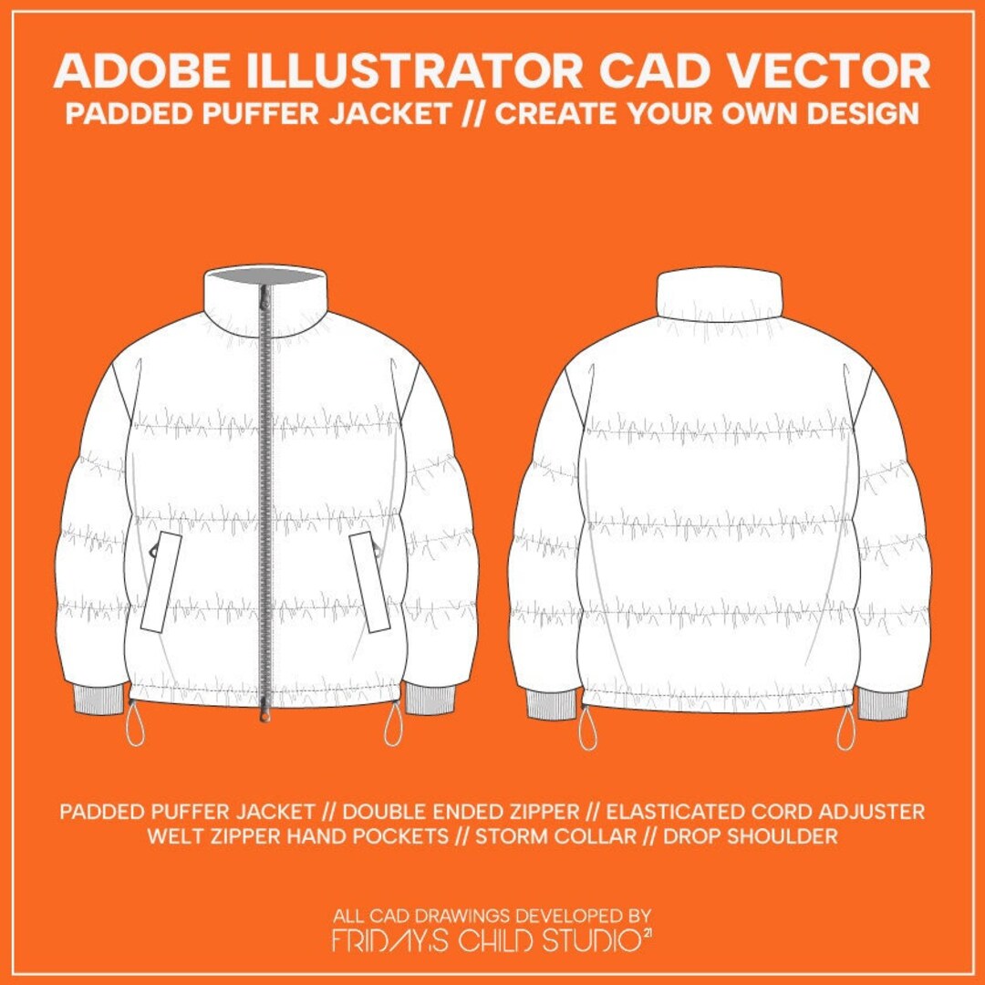 Padded Puffer Jacker SVG CAD Vector Flat Sketch for Adobe - Etsy