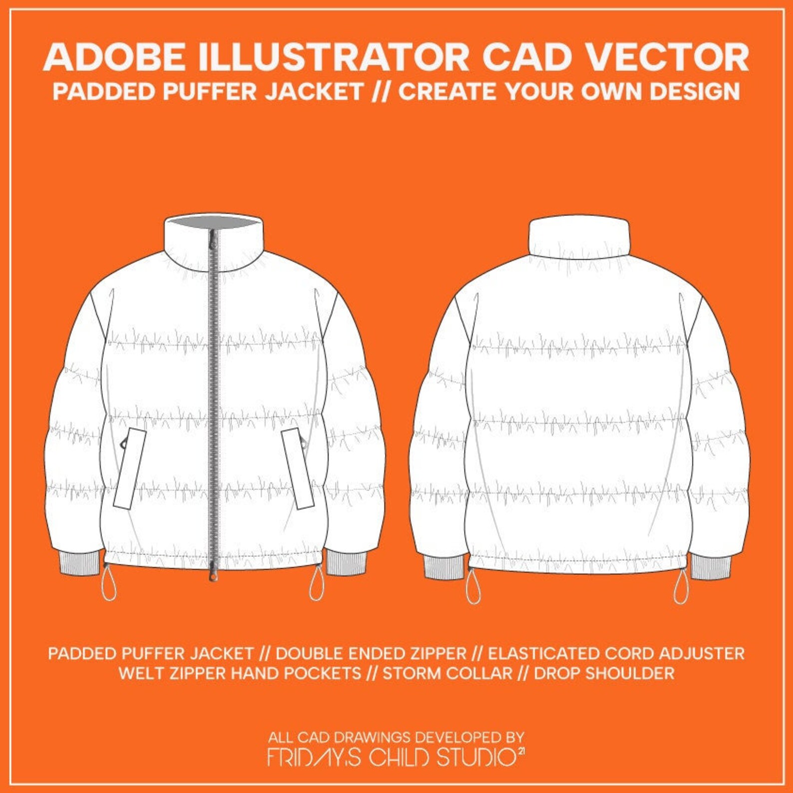 Padded Puffer Jacker SVG CAD Vector Flat Sketch for Adobe - Etsy