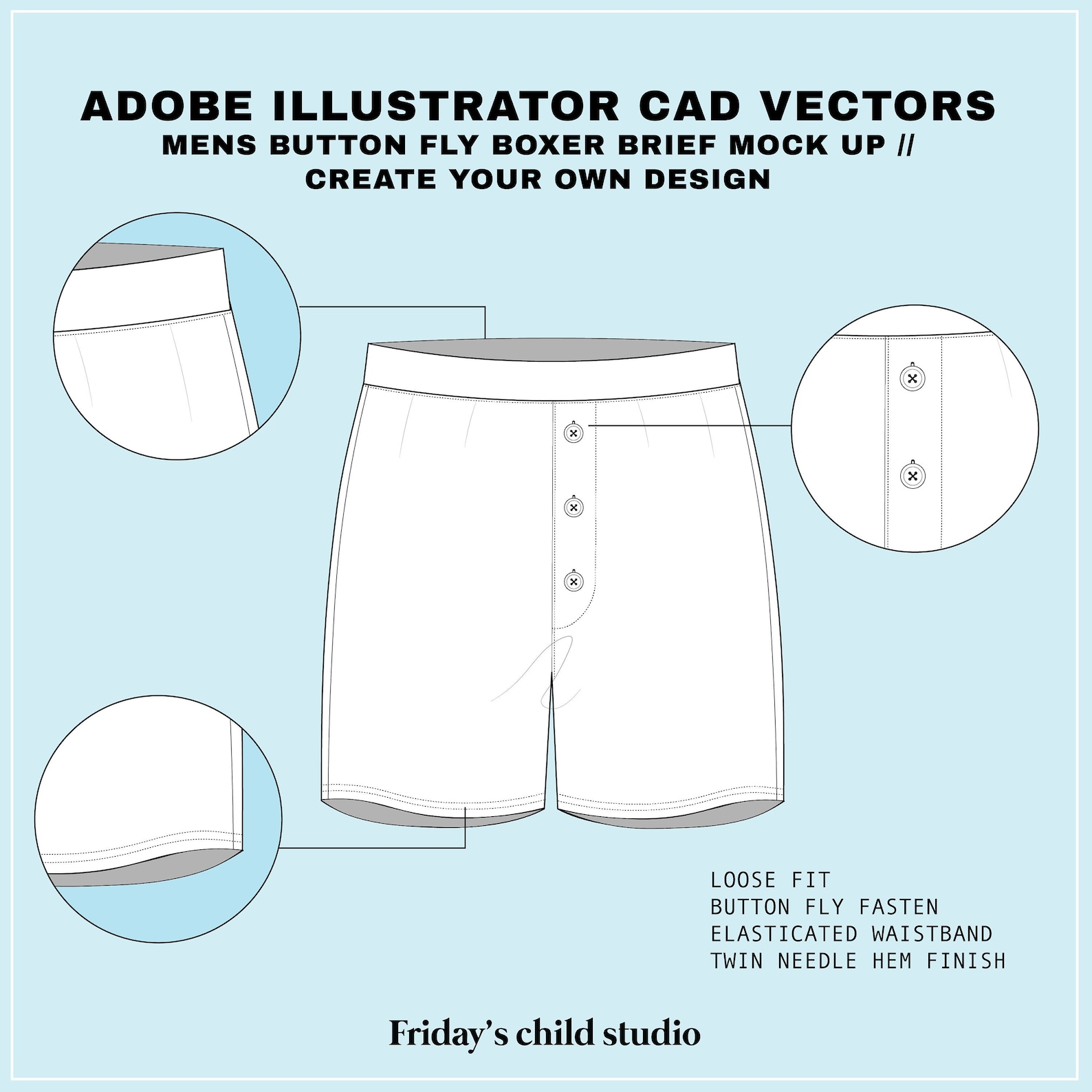 Mens Button Fly Boxer Briefs - SVG - CAD Vector Flat Sketch for Adobe ...