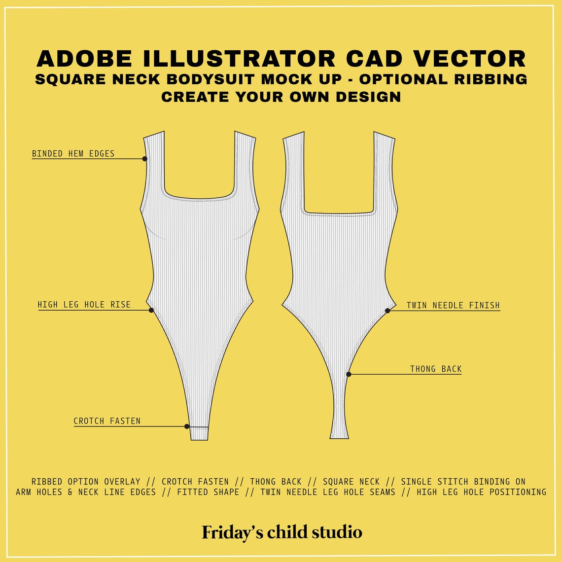 Square Neck Bodysuit / Optional Ribbed Effect Included SVG CAD Vector ...