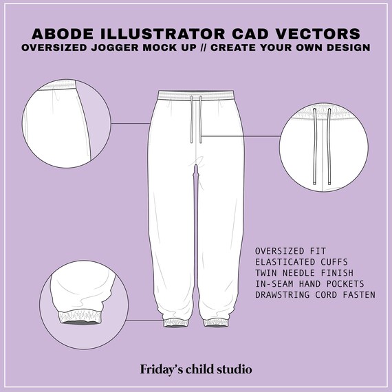 Oversized Joggers SVG CAD Vector Flat Sketch for Adobe - Etsy