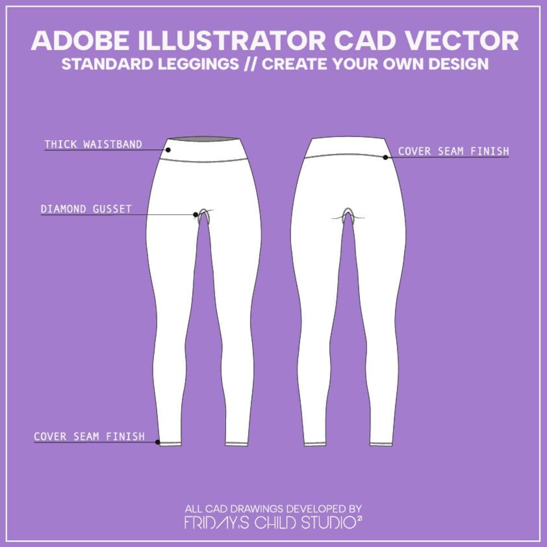 Seamless Leggings - SVG - CAD Vector Flat Sketch for Adobe Illustrator ...
