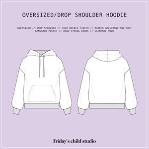 Oversized Drop Shoulder Hoodie SVG CAD Vector Flat Sketch for Adobe ...