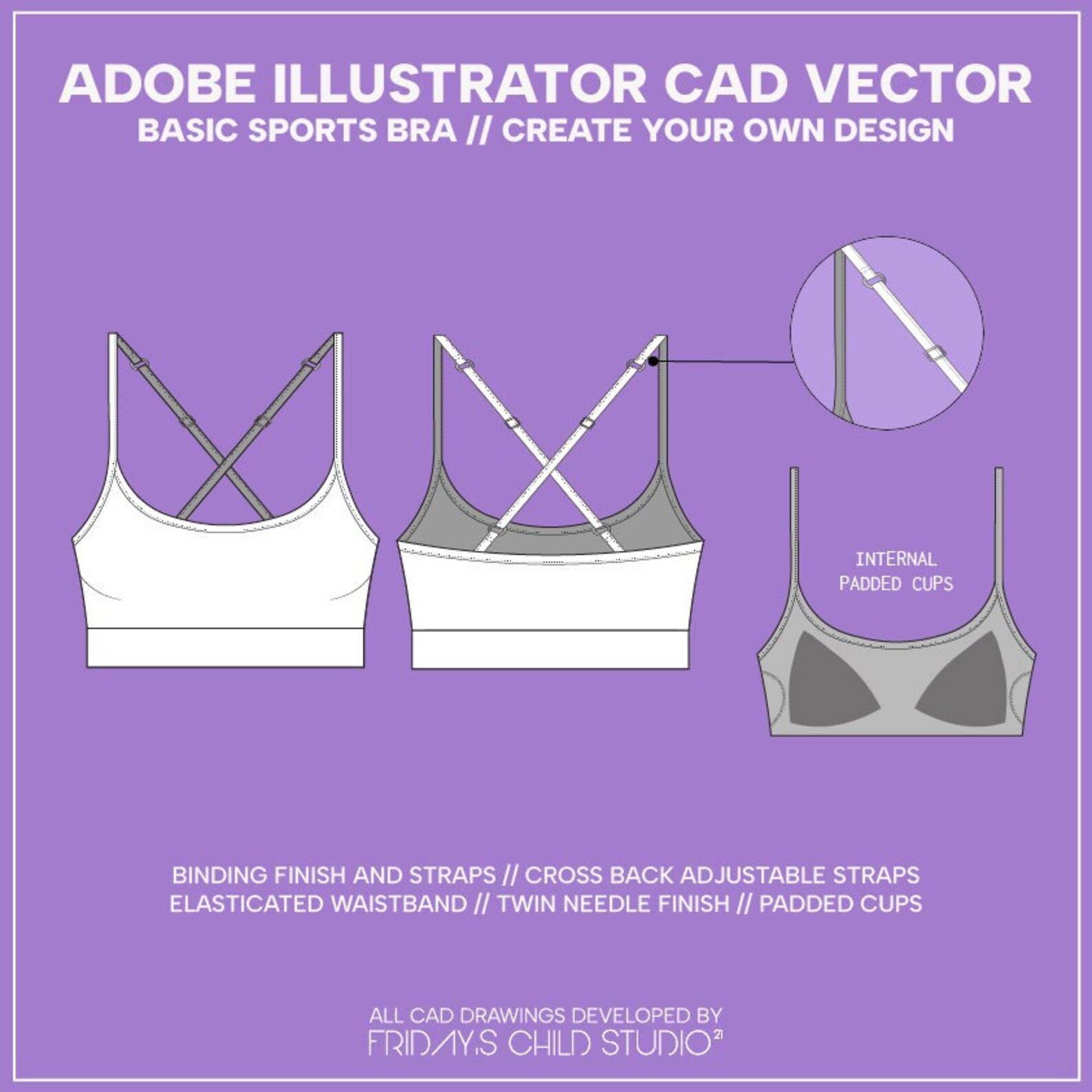 Basic Sports Bra SVG CAD Vector Flat Sketch for Adobe Illustrator ...