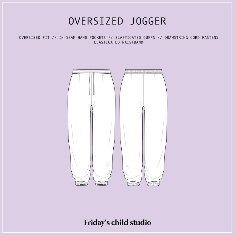 Oversized Joggers - SVG - CAD Vector Flat Sketch for Adobe Illustrator ...