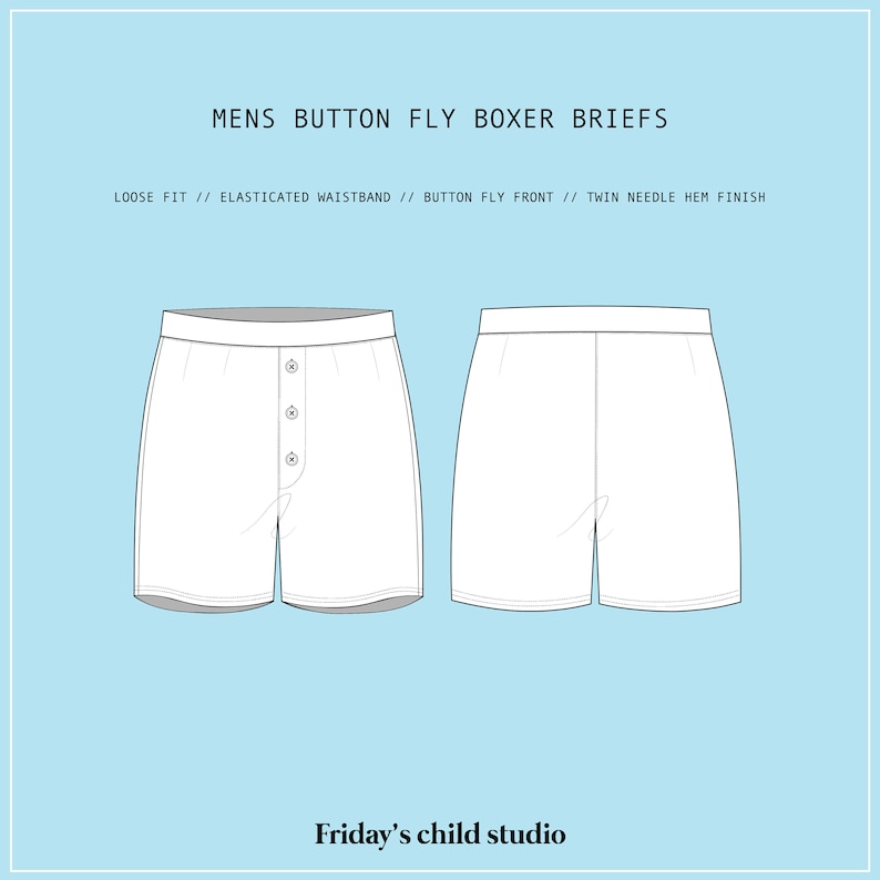 Mens Button Fly Boxer Briefs - SVG - CAD Vector Flat Sketch for Adobe ...
