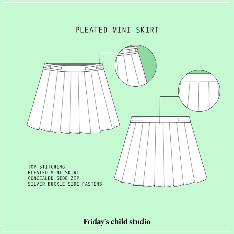 Women's Pleated Mini Skirt -SVG - CAD Vector Flat Sketch for Adobe ...