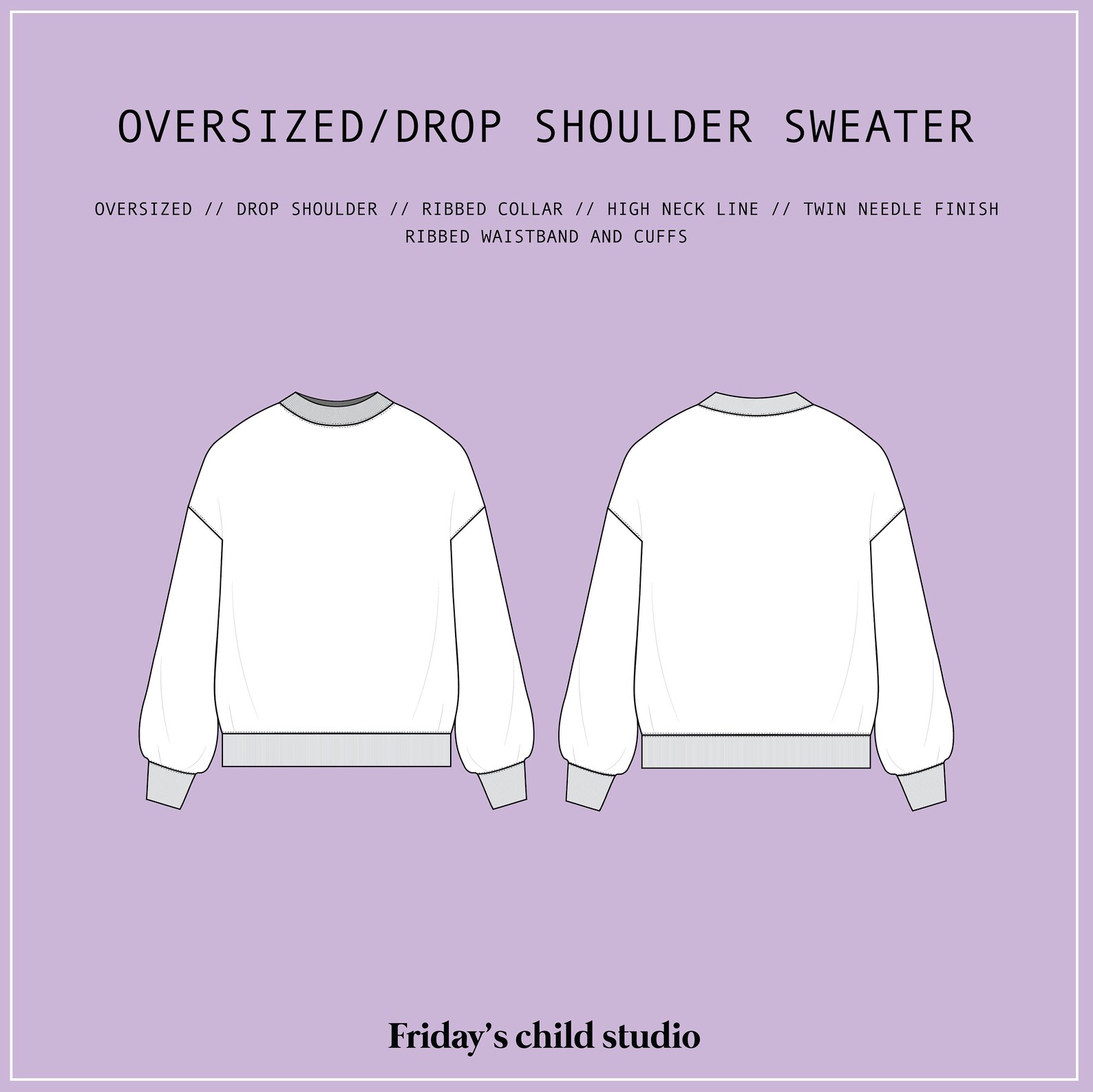 Oversized Drop Shoulder Sweater SVG CAD Vector Technical - Etsy
