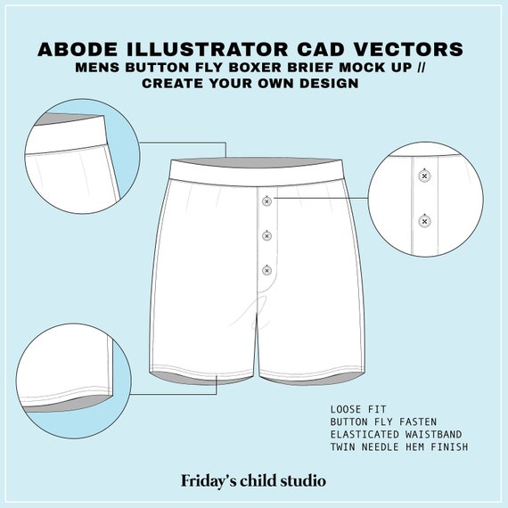 Mens Button Fly Boxer Briefs SVG CAD Vector Flat Sketch - Etsy