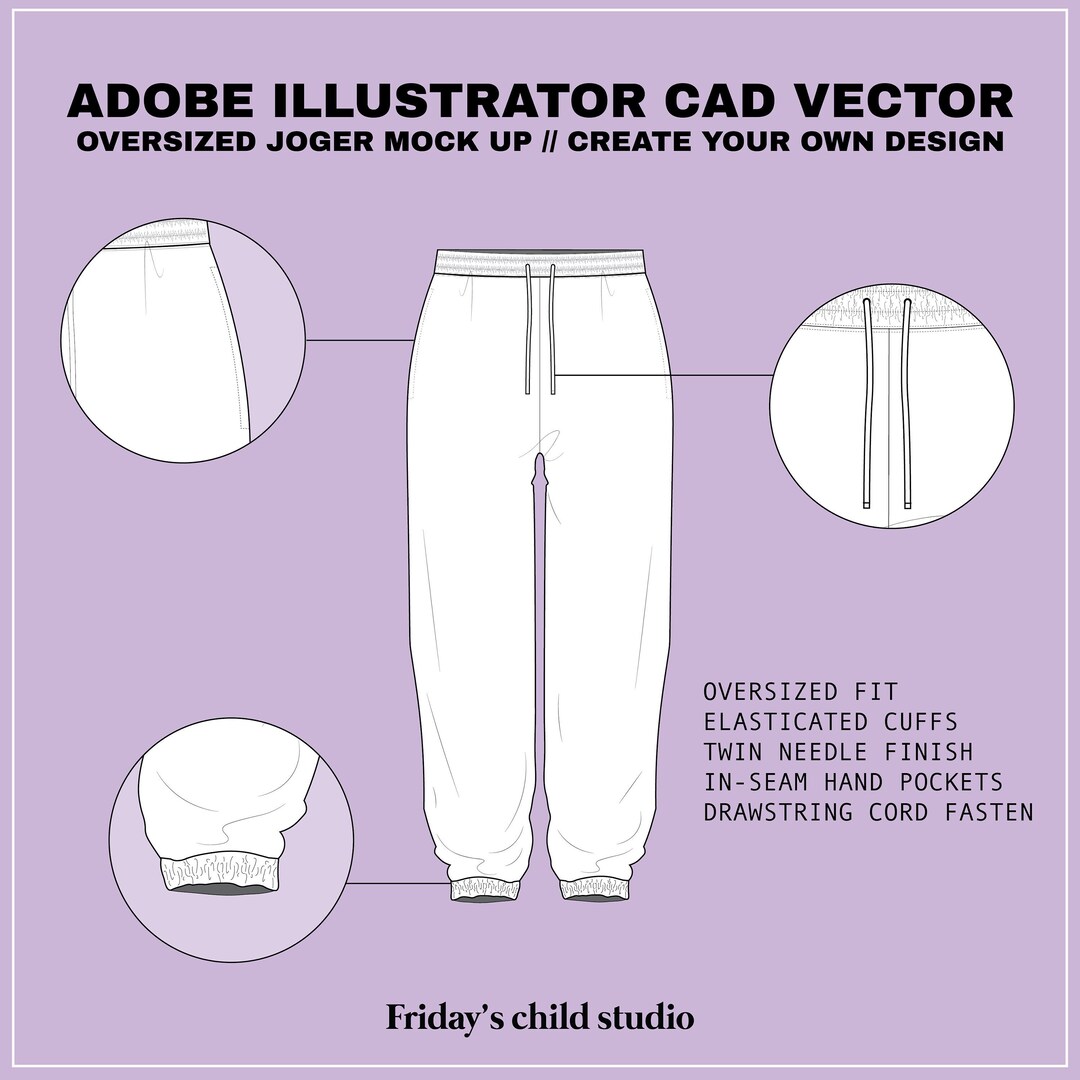 Oversized Joggers - SVG - CAD Vector Flat Sketch for Adobe Illustrator ...