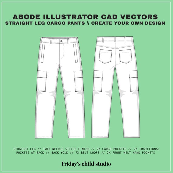 Cargo Pants Straight Leg SVG CAD Vector Flat Sketch for - Etsy
