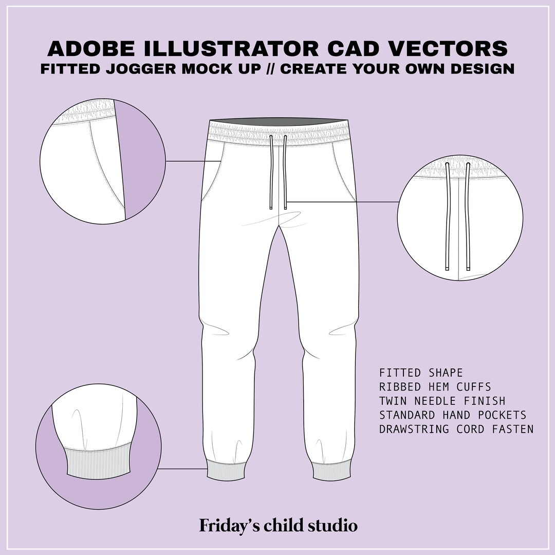 Fitted Joggers SVG CAD Vector Flat Sketch for Adobe Illustrator AI ...