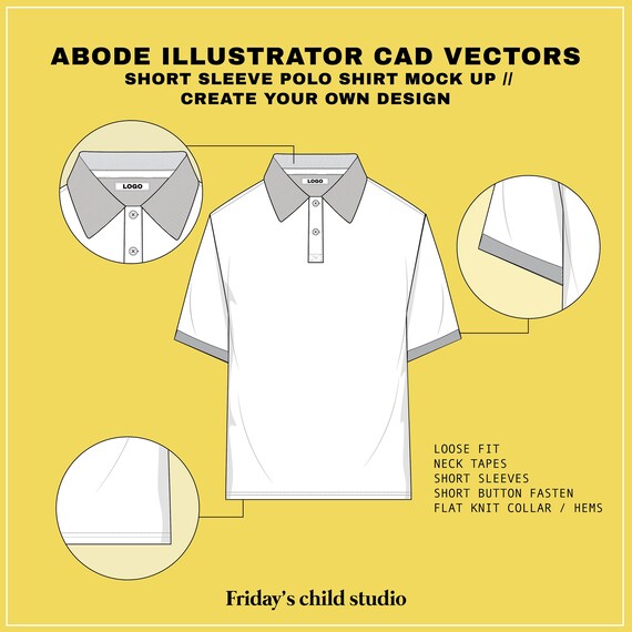 Short Sleeve Polo Shirt SVG CAD Vector Flat Sketch for - Etsy