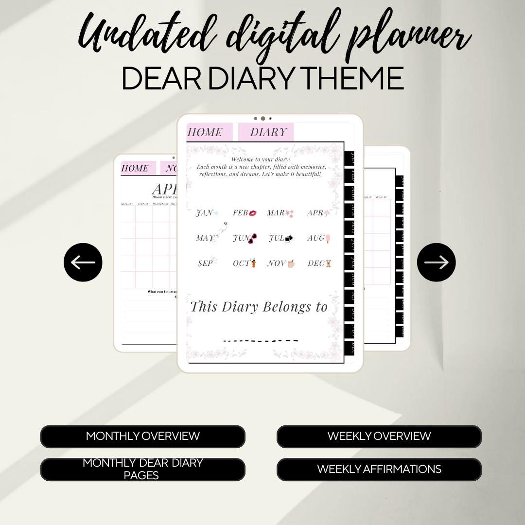 Undated Digital Planner 2025 | Pink Digital Calendar | Goals ...