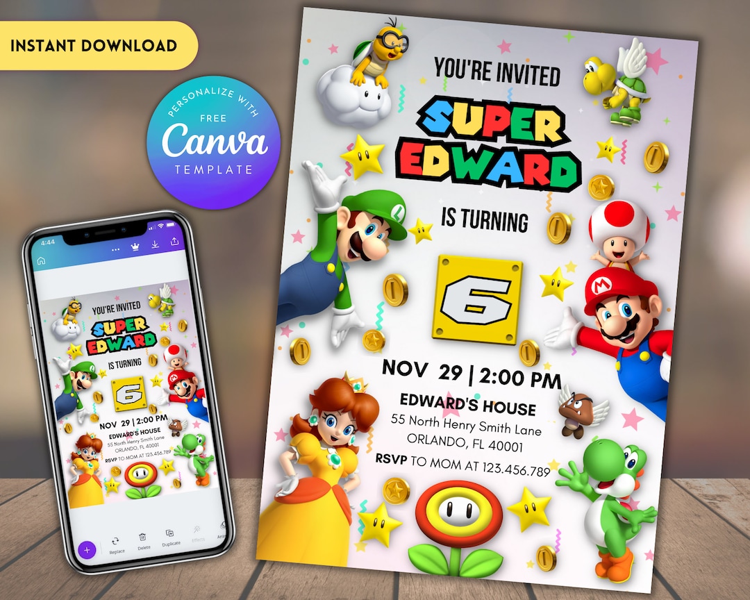 Super Mario Birthday Invitation | Birthday Invitation | Super Mario ...