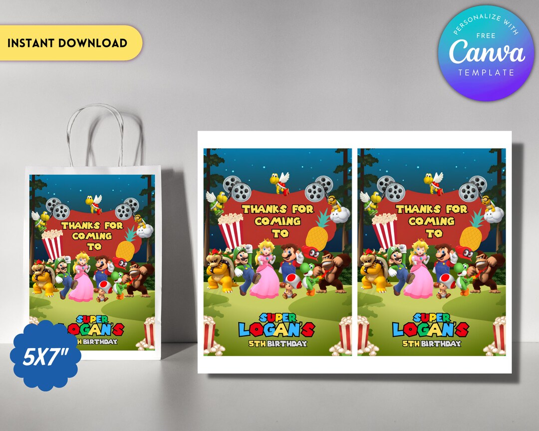 Super Mario Favor Bag Labels: Kids Party Goodie Bags (digital Template ...