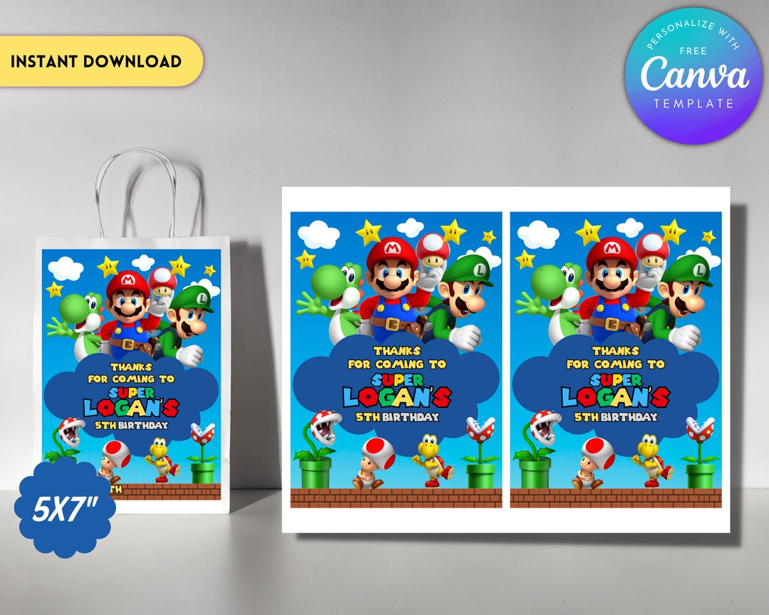 Super Mario Favor Bag Labels: Kids Party Goodie Bags (canva Template ...