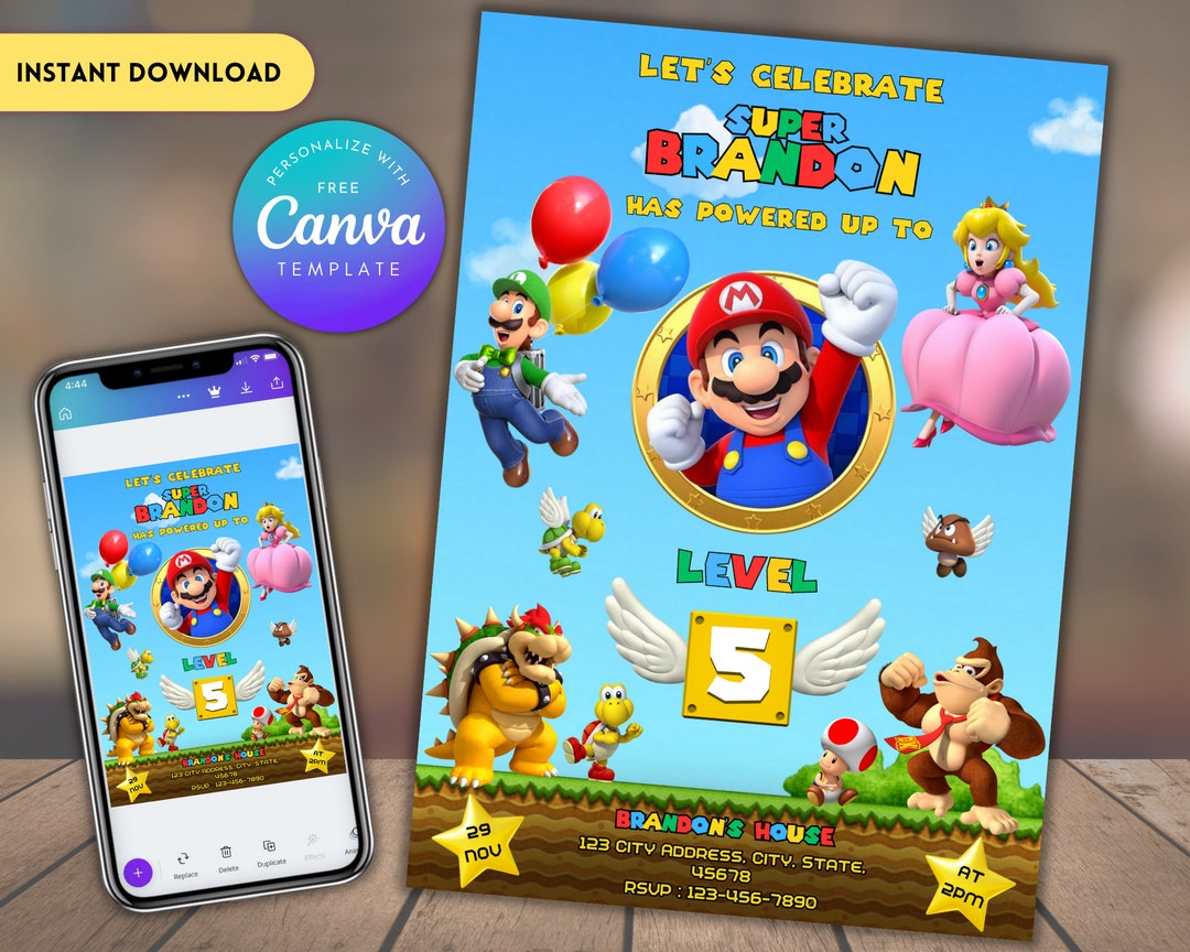 Editable Super Mario Birthday Invitation Mario Party Invitation Digital ...