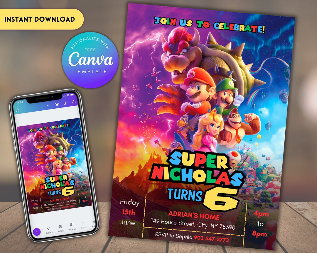 Editable Super Mario Birthday Invitation Template (digital Download) - Etsy