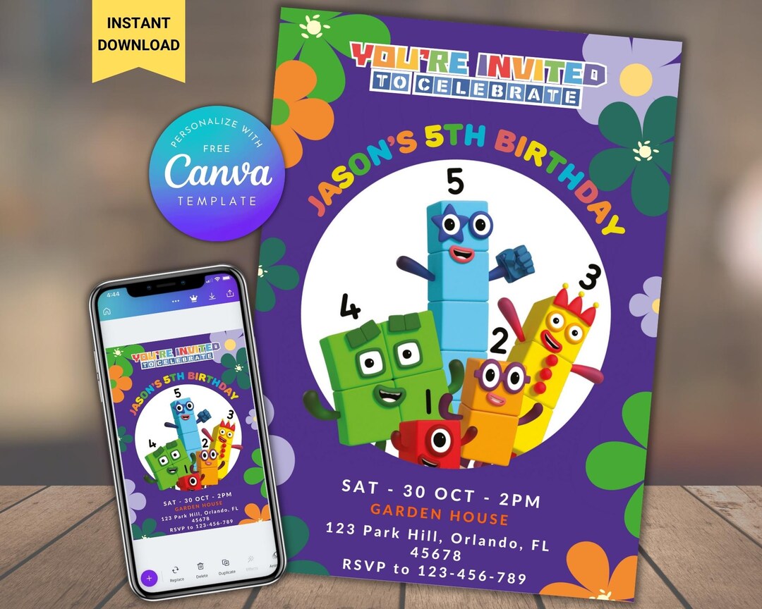 Numberblocks Birthday Invitation Template: Cartoon Bday Evite (digital ...