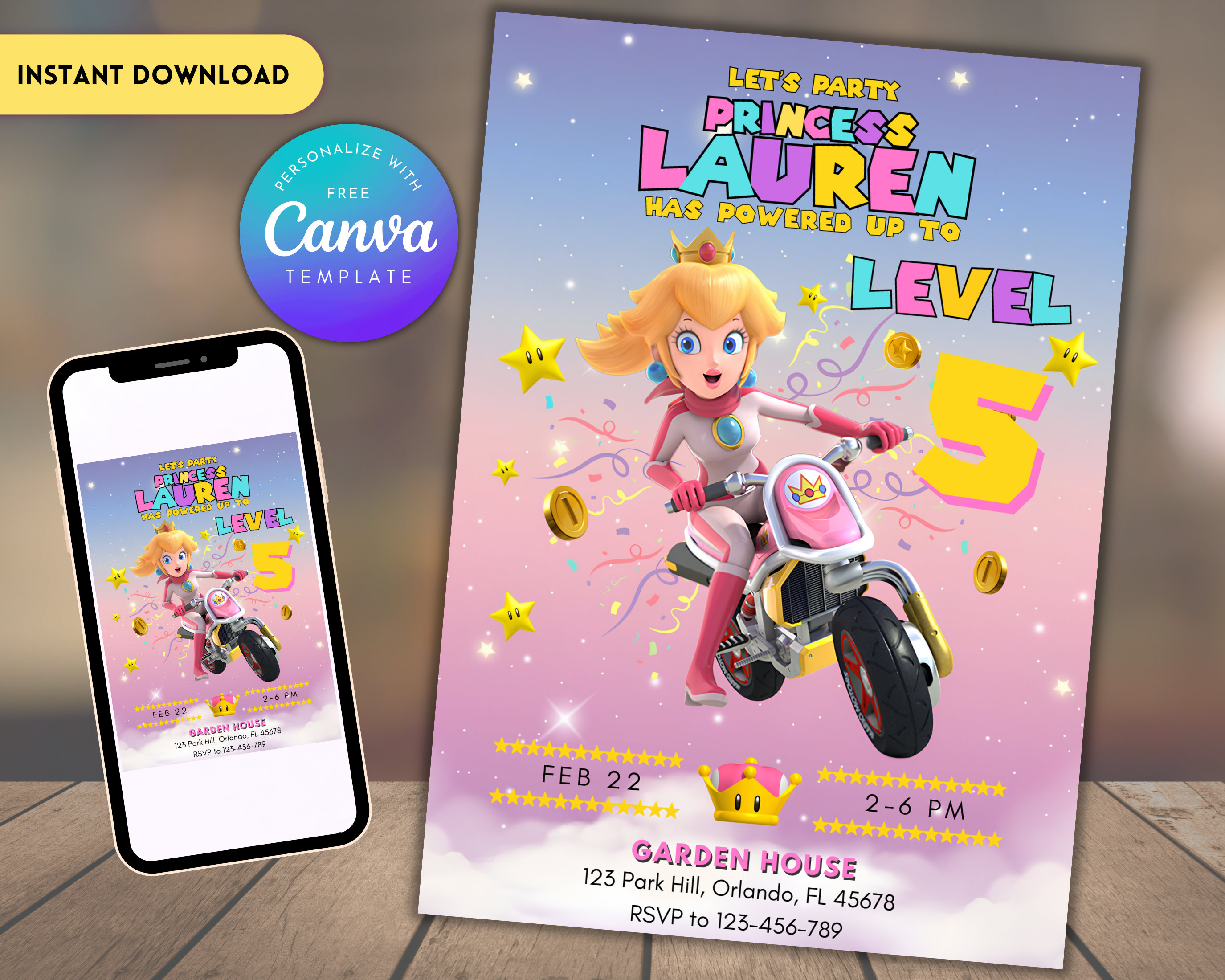 Editable Princess Peach Birthday Invitation Birthday - Etsy