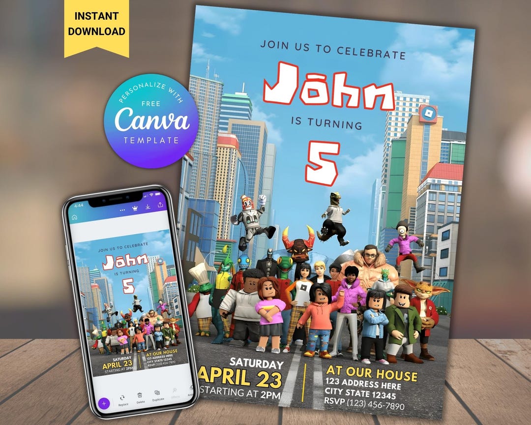 Editable Roblox Birthday Invitation Template Printable Birthday Party ...