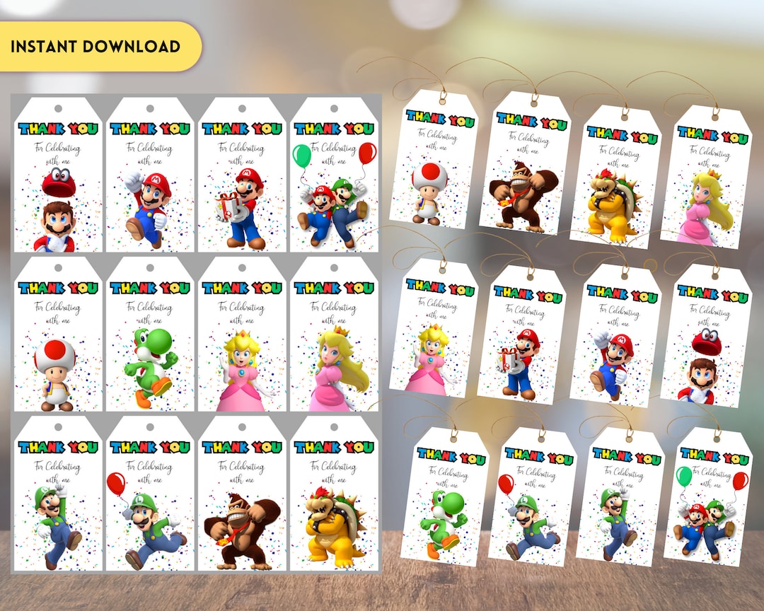 12 Super Mario Thank You Tag | Mario Birthday Favor Tag | Super ...