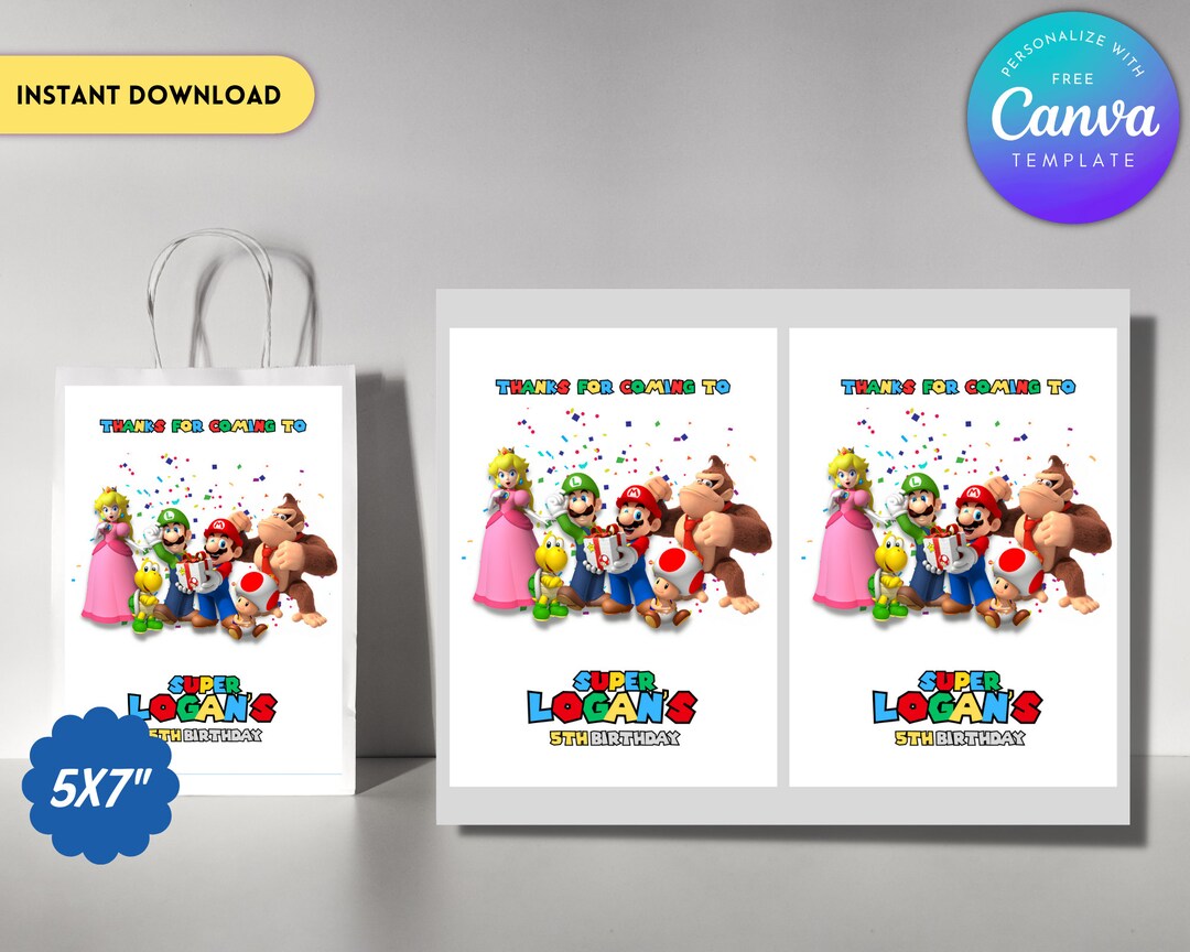 Super Mario Favor Bag Labels: Kids Birthday Party (digital Template) - Etsy