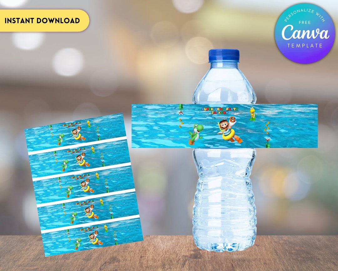 Super Mario Water Bottle Label: Editable Birthday Party Decor (digital ...