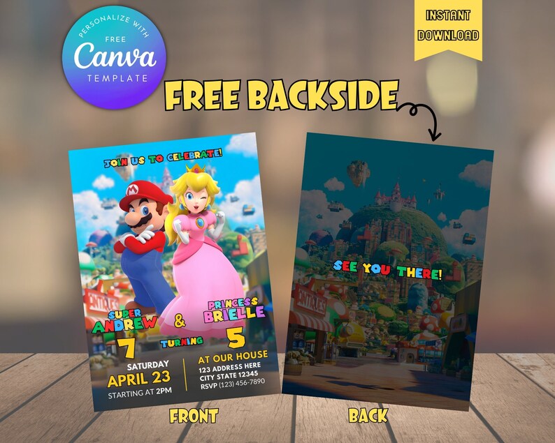 Editable Super Mario Joint Birthday Party Invitation Canva Template ...