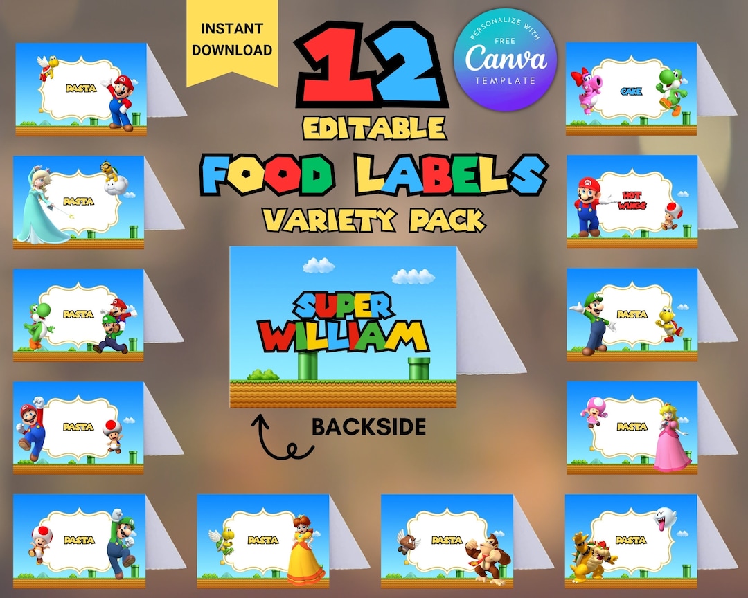 Super Mario Food Tent Labels: Editable Birthday Party Decor (digital ...