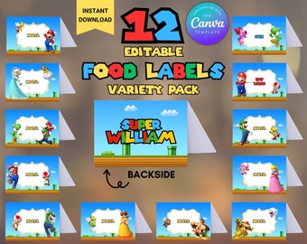 Printable Mario Party Food Label - Editable on Canva - Super Mario Food ...