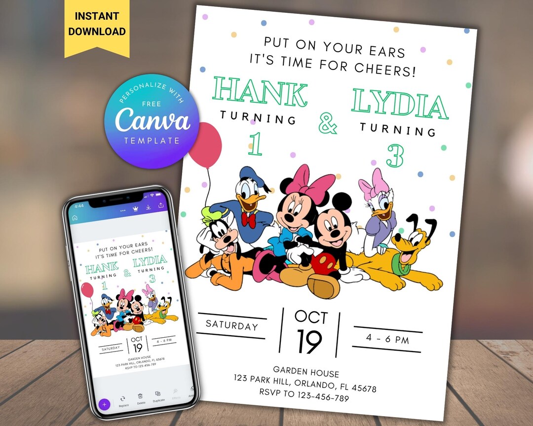 Mickey Mouse Clubhouse Siblings Birthday Invitation (digital Template ...
