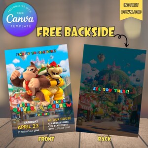 Editable Kong and Bowser Siblings Invitation Birthday Party ...