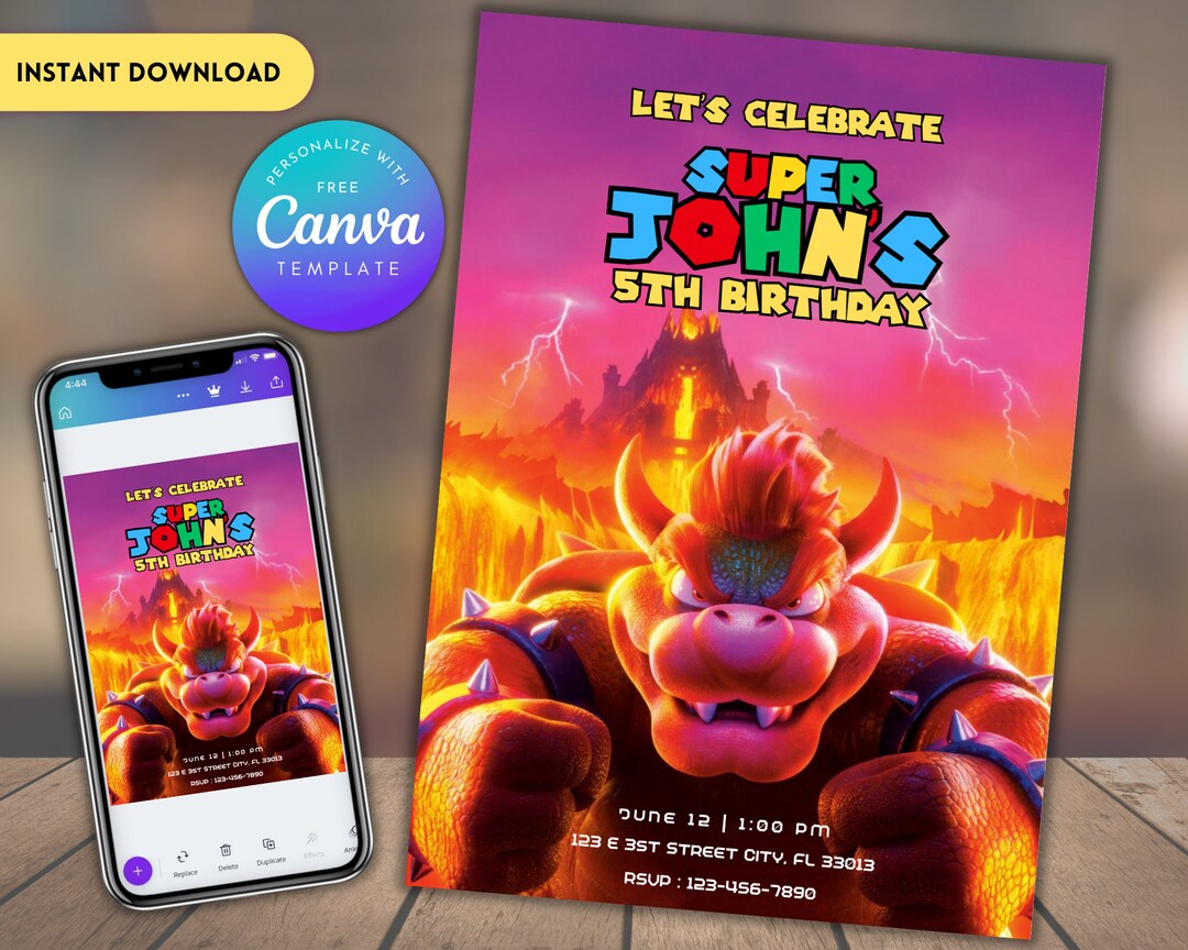 Editable Bowser Birthday Party Invitation Template Bowser Birthday ...